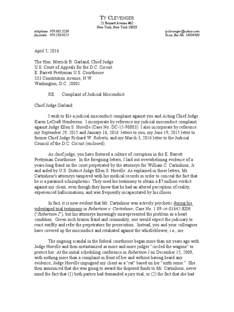 Judicial Misconduct Complaint Filed | PDF | United States Federal Judge ...