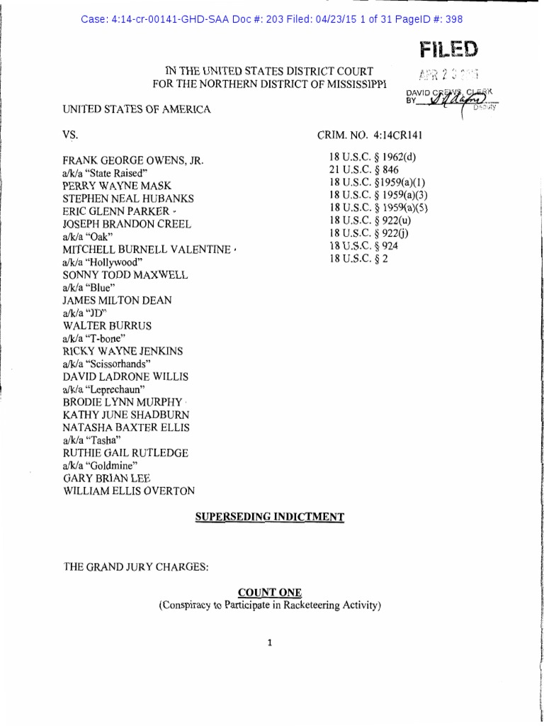 Aryan Brotherhood of Mississippi RICO Indictment | PDF | Business