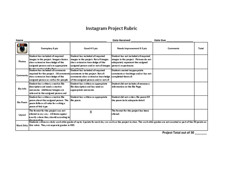 Instagram Project Rubric | PDF | Cognition | Learning