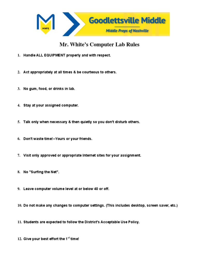 Mr. White's Computer Lab Rules: Time! | PDF