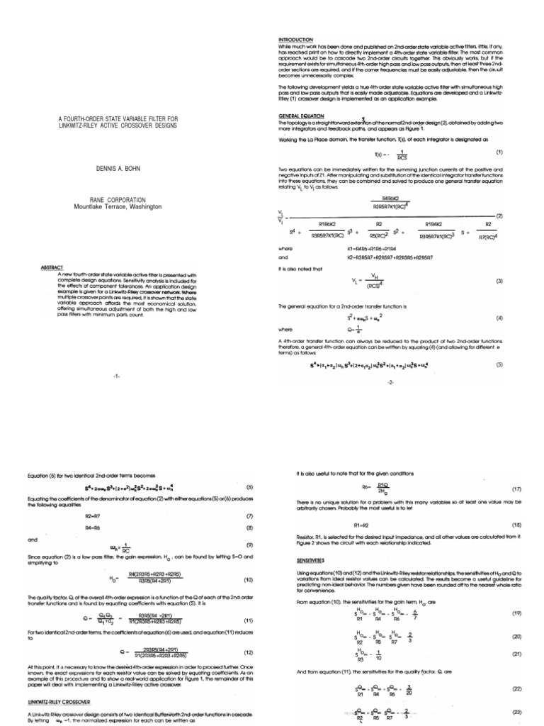 A Fourth-Order State Variable Filter For Linkwitz-Riley Active ...
