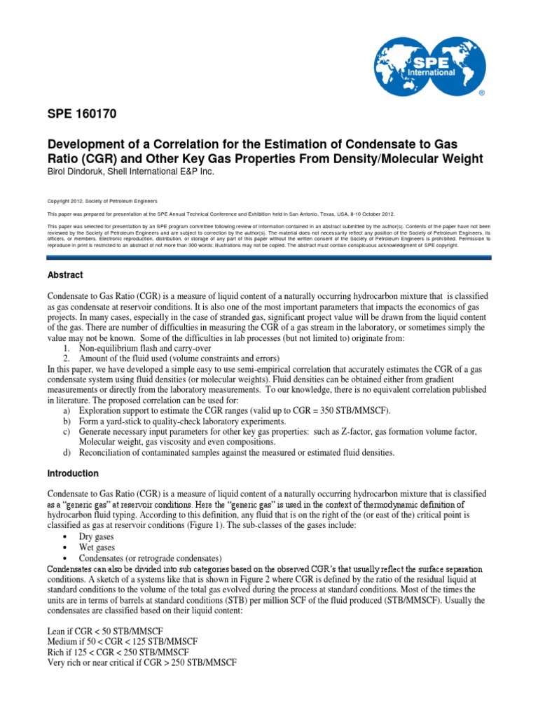 Development of A Correlation For The Estimation of Condensate To Gas ...
