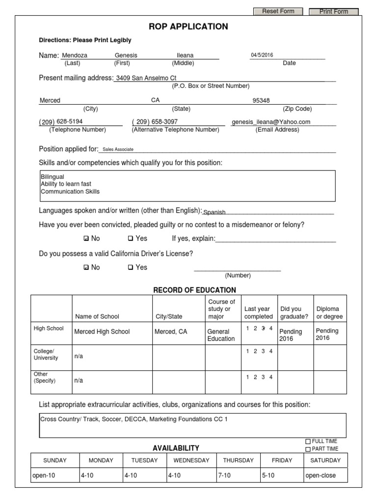 ROP Application Form for Employment | PDF | Business