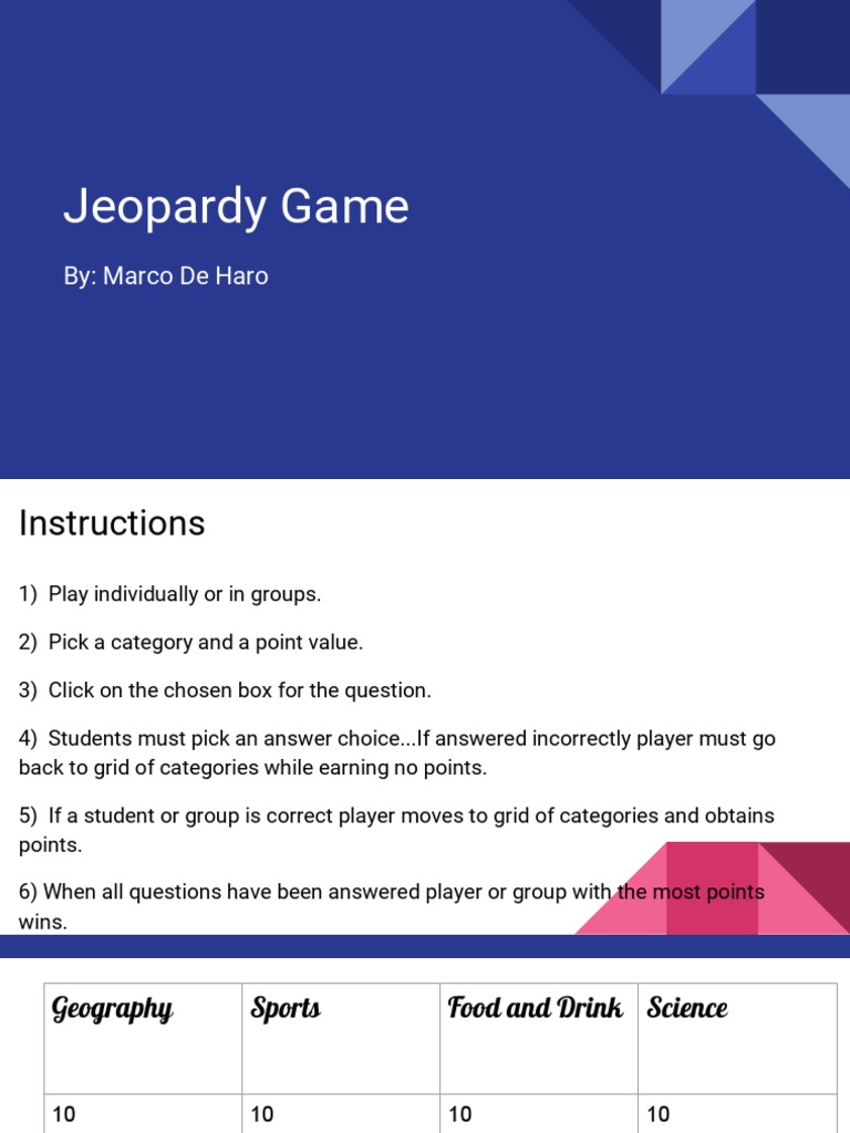 Interactive Jeopardy Game Instructions | PDF