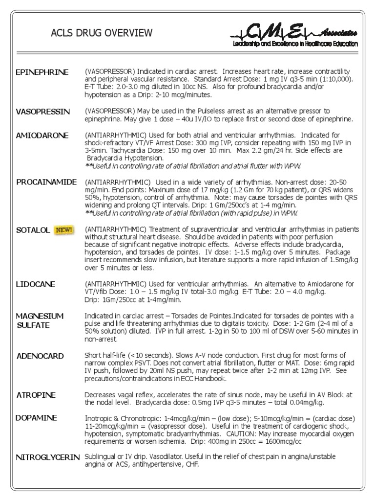 Acls Drug Overview | PDF | Cardiac Arrhythmia | Angina Pectoris