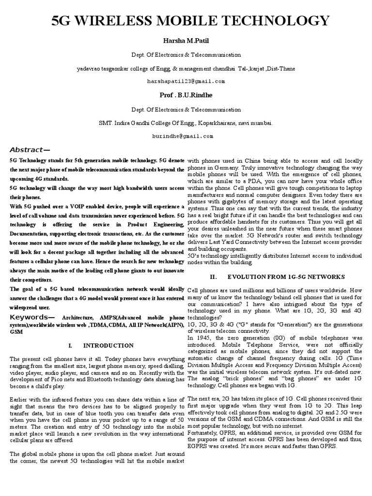 5G WIRELESS MOBILE TECHNOLOGY Ieee Paper | 3 G | Mimo