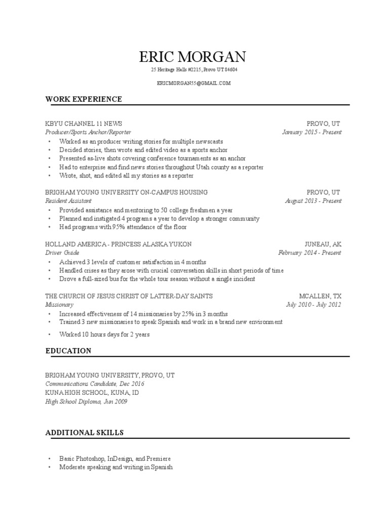 Eric Morgan Resume | PDF | Career & Growth | Sports & Recreation