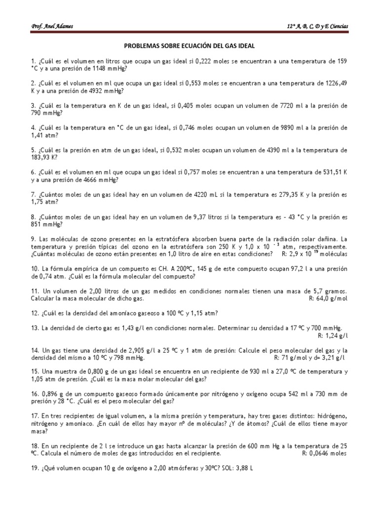 Problemas de Gases Ideales | PDF | Gases | Mole (Unidad)