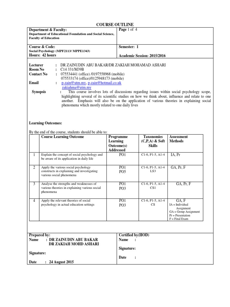 An Insightful Overview: Social Psychology Course Outline at University ...