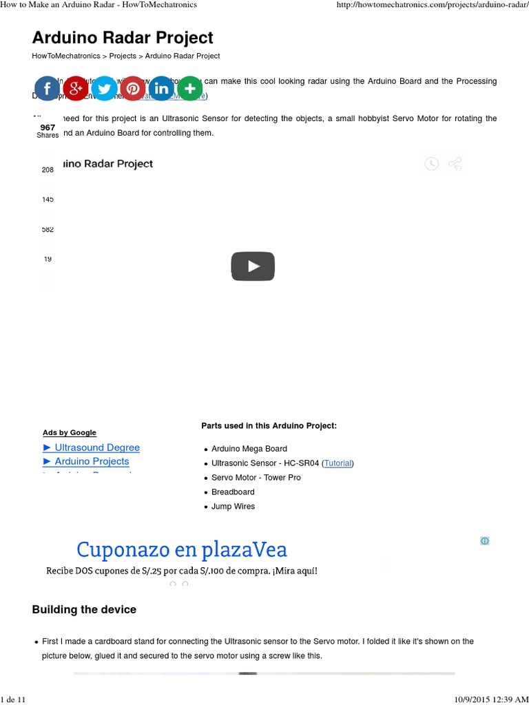 How To Make An Arduino Radar Howtomechatronics Pdf Arduino Trigonometric Functions