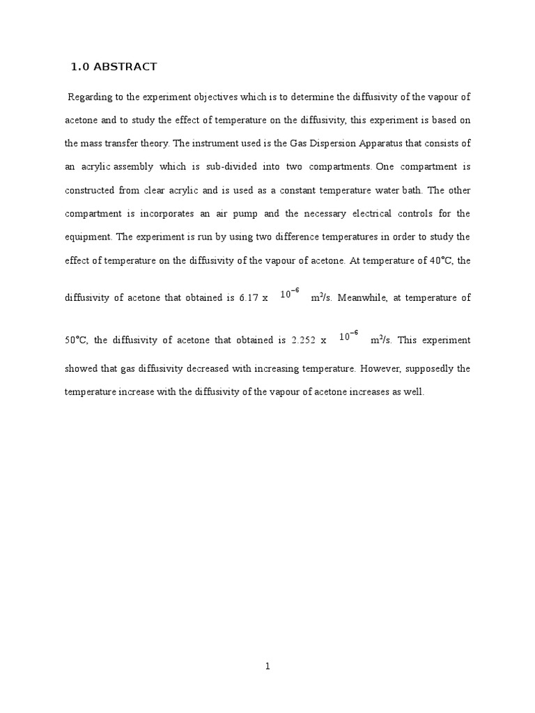 Acetone Vapour Diffusivity Experiment | PDF | Diffusion | Gases