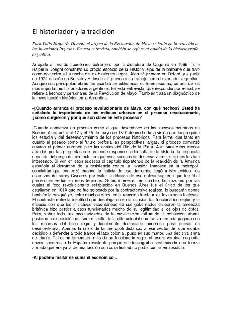 Halperin - El Historiador y La Tradición | PDF | Historiografía | España
