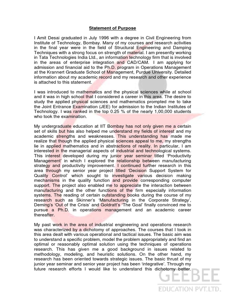 Sample SOP | PDF | University And College Admission | Graduate School