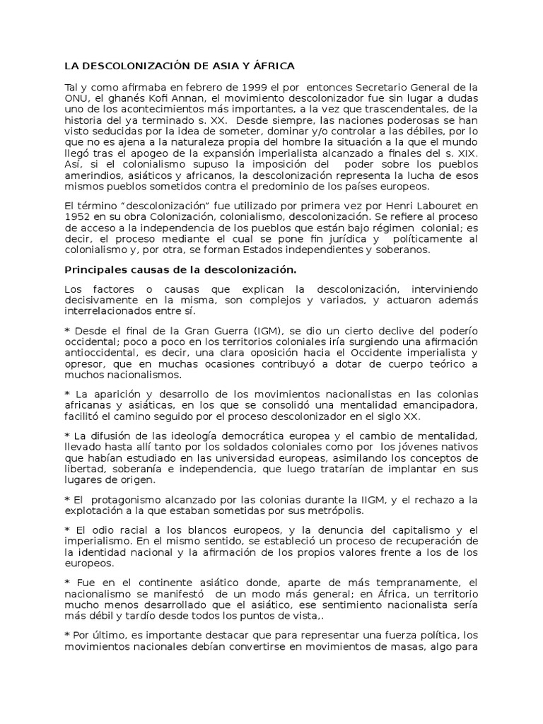 La Descolonizacion de Asia y Africa | PDF | Descolonización | Colonialismo