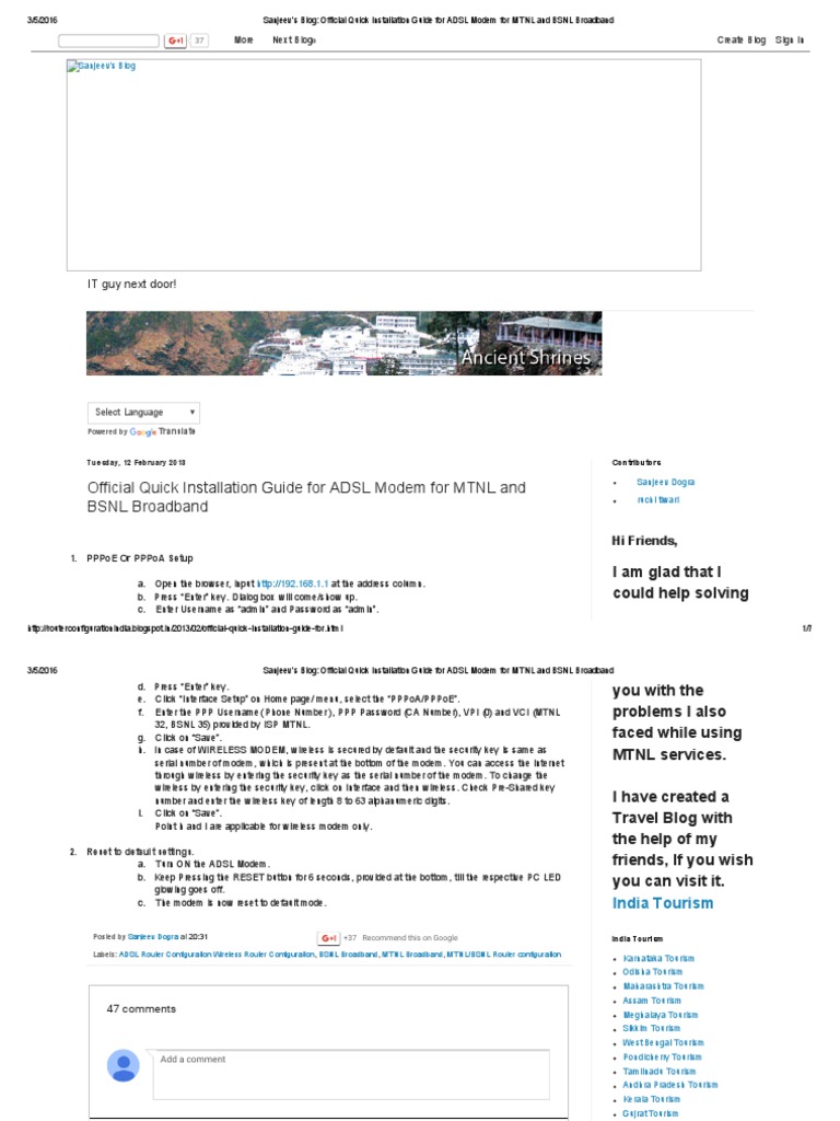 ADSL Modem For MTNL and BSNL Broadband | PDF | Modem | Internet Access