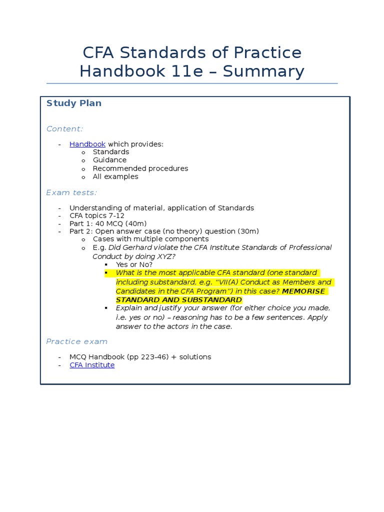 CFA Standards of Practice Summary | Fiduciary | Trust Law