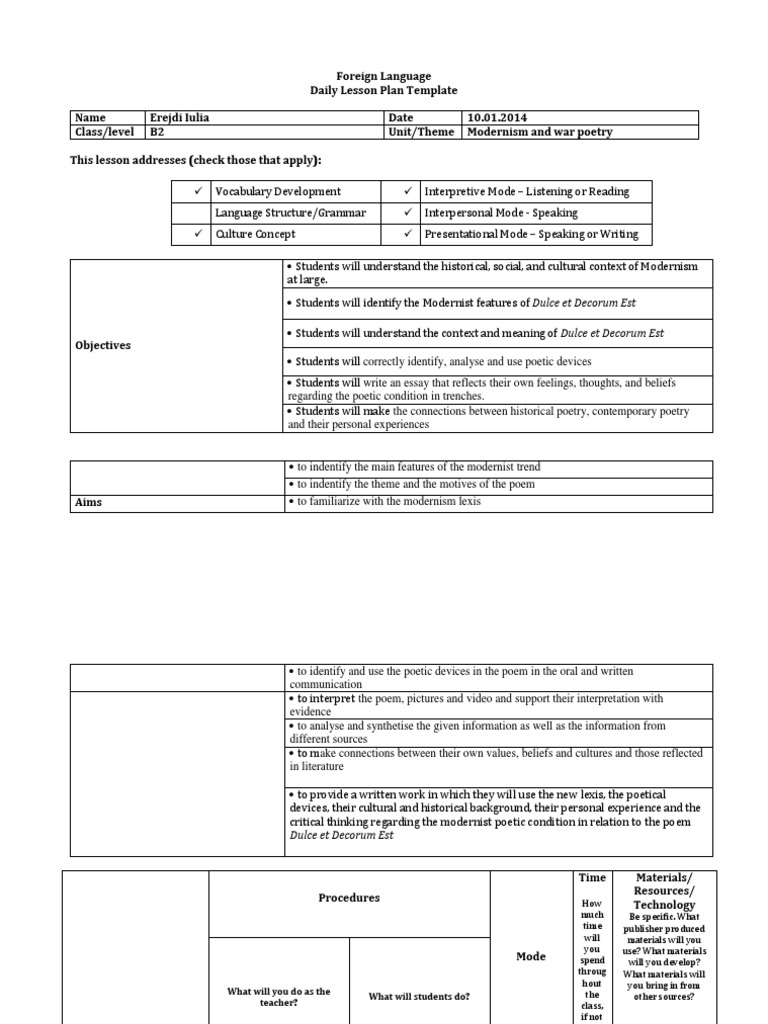 Lesson Plan 1 - PDF | PDF | Modernism | Poetry