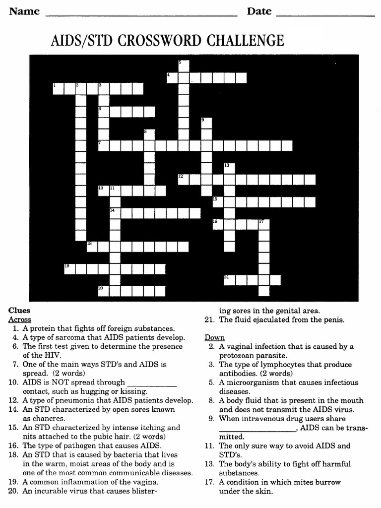 02 HIV and AIDS Crossword Puzzle | PDF | Puzzles | Games Of Mental Skill