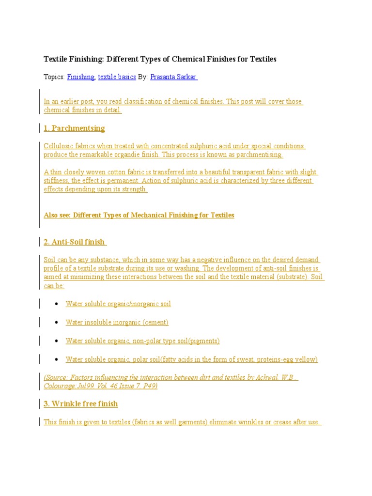 Textile Finishing Different Types of Chemical Finishes For Textiles ...