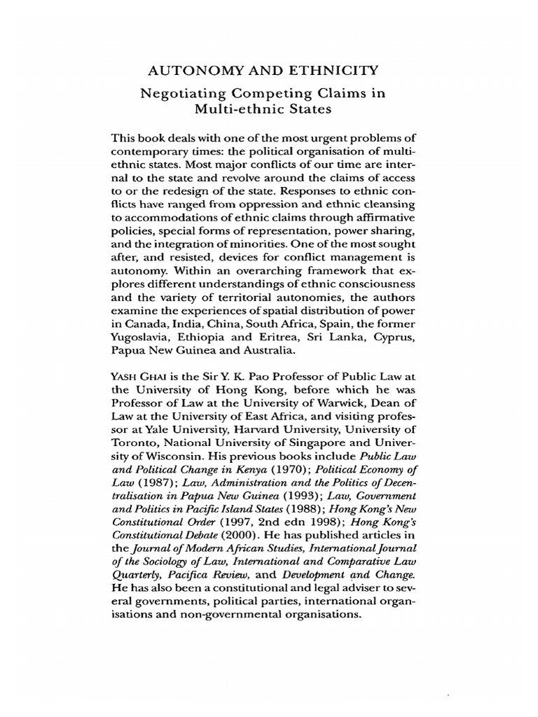 Yash Ghai-Autonomy and Ethnicity Negotiating Competing Claims in Multi ...