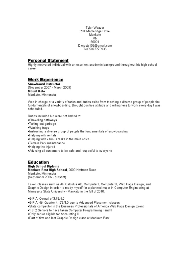 Tyler Weaver's Resume and Experience | PDF