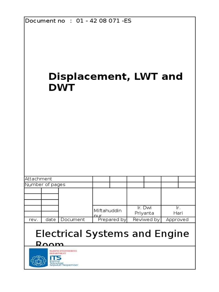 Displacement, LWT, and DWT Calculations | PDF | Tonnage | Fuel Oil