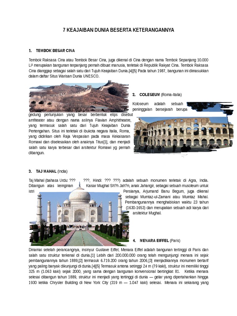 7 Keajaiban Dunia Beserta Keterangannya | PDF | Ilmu Sosial | Perjalanan