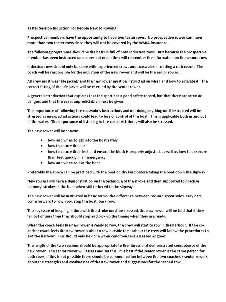 6 Taster and Induction Session Protocol | PDF | Rowing (Sport) | Rowing
