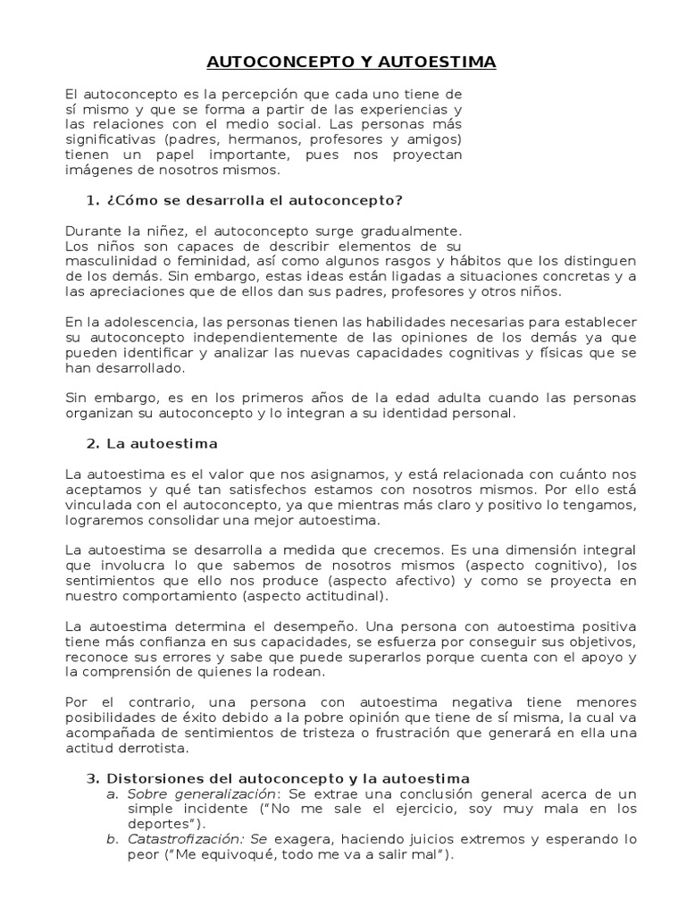 Autoconcepto y Autoestima | PDF | Autoestima | Ciencias del comportamiento