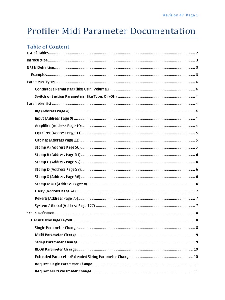 Kemper Profiler MIDI Documentation | PDF | Equalization (Audio) | String (Computer Science)