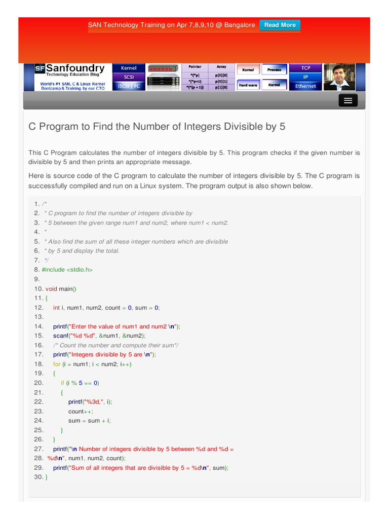 WWW Sanfoundry Com C Program Number Divisible by 5 | PDF | C ...