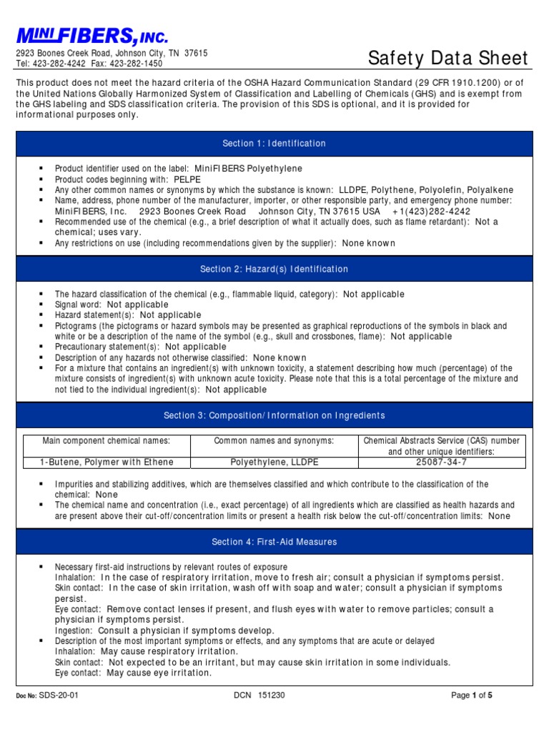SDS Polyethylene Low Melt Fibers | PDF | Personal Protective Equipment ...