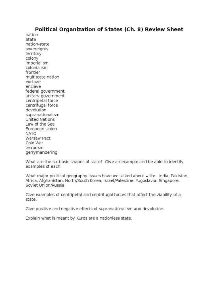 Political Geography Study Guide | PDF