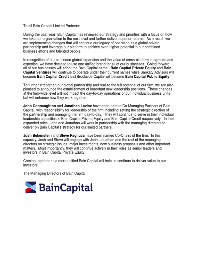 Bain Capital LP Letter | PDF
