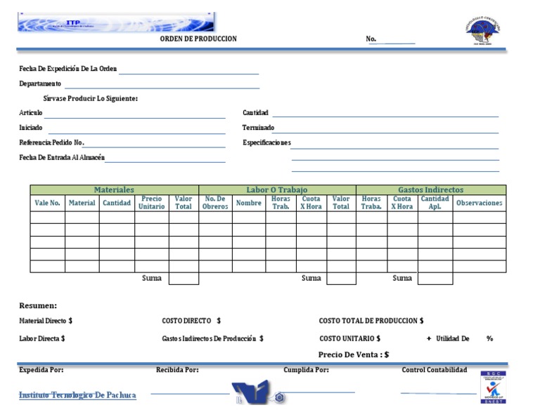 Formato Orden de Produccion
