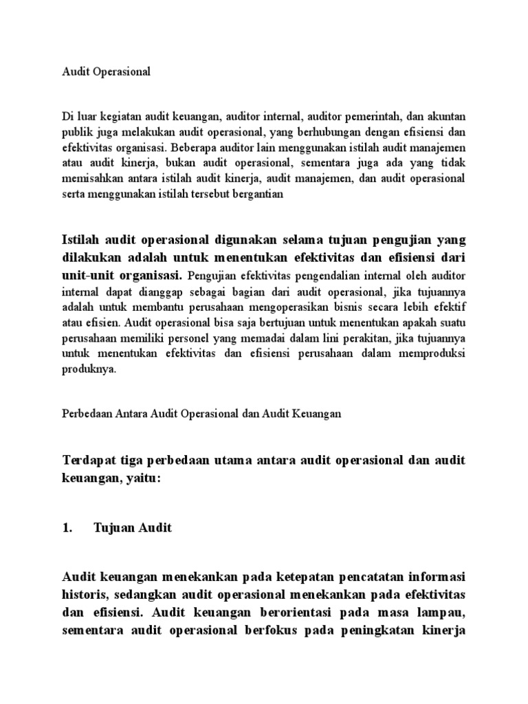 Audit Operasional | PDF | Pengelolaan Keuangan & Uang