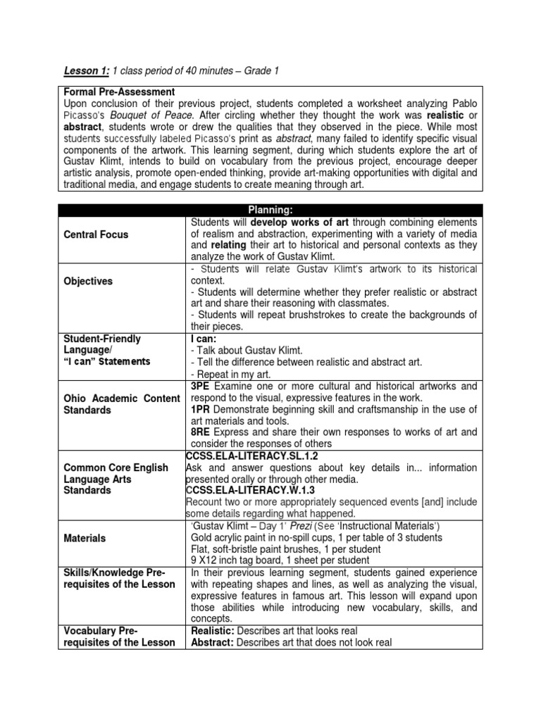 Lesson 1: 1 Class Period of 40 Minutes: - Grade 1 | PDF | English As A ...