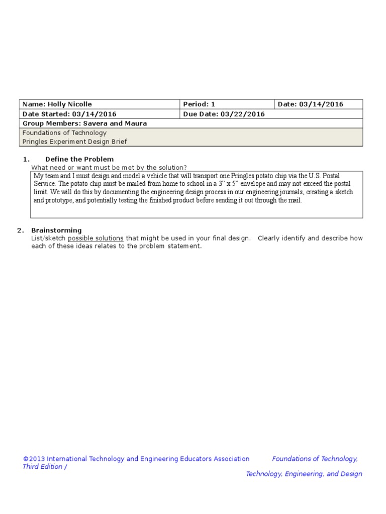 Engineering Desgin Process Pringle Project | PDF | Engineering Design ...