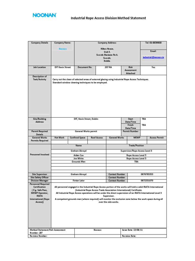 Rope Access-Method Statement Rough | PDF | Wound | Risk