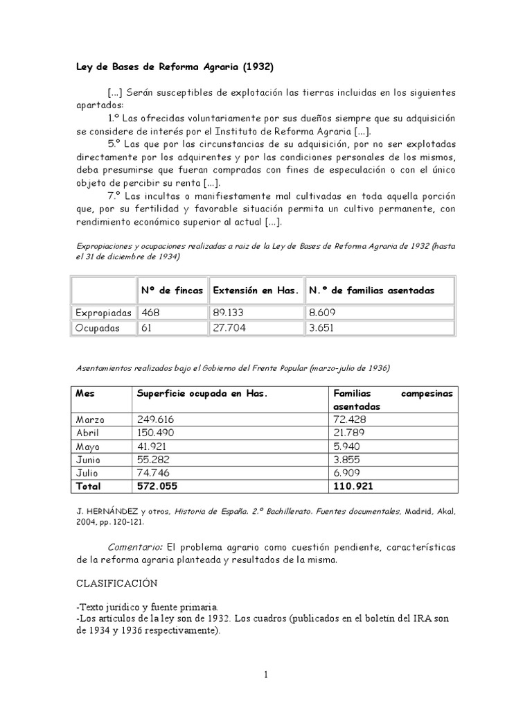 Ley De Reforma Agraria De 1932 Pdf Reforma Agraria Agricultura