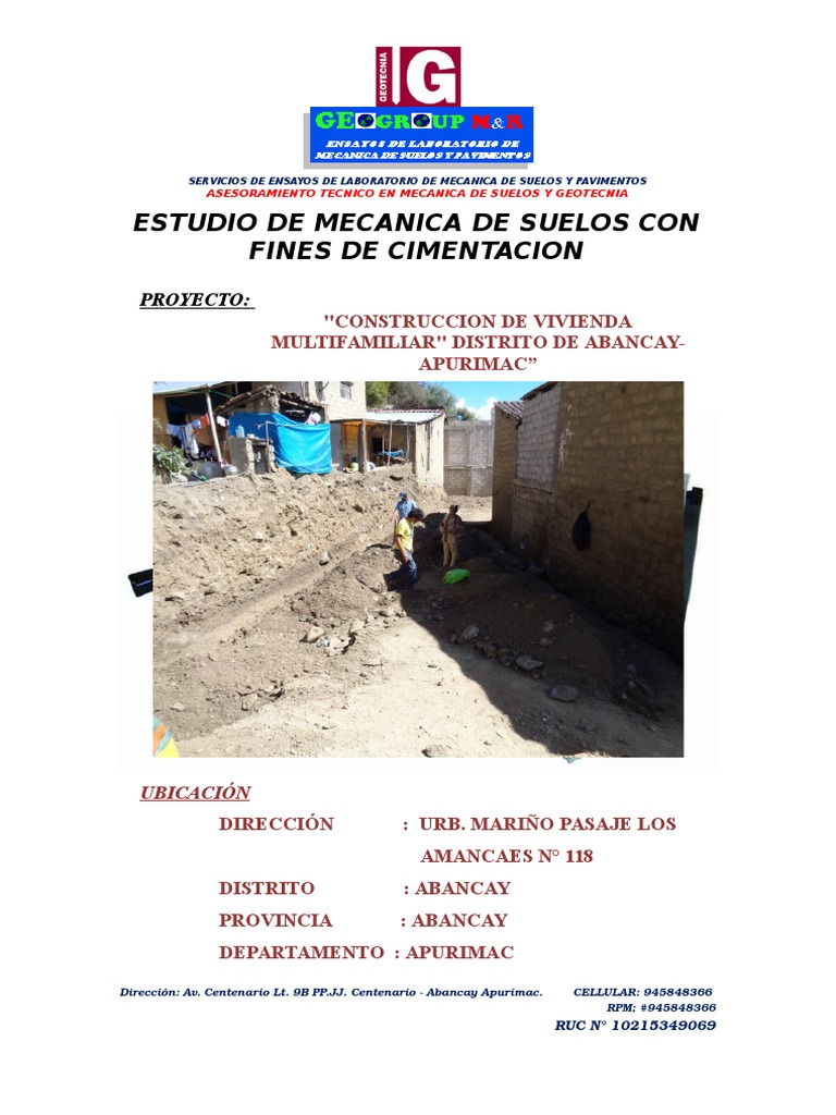 Informe de mecánica de suelos | PDF | Fundación (Ingeniería) | Roca (geología)
