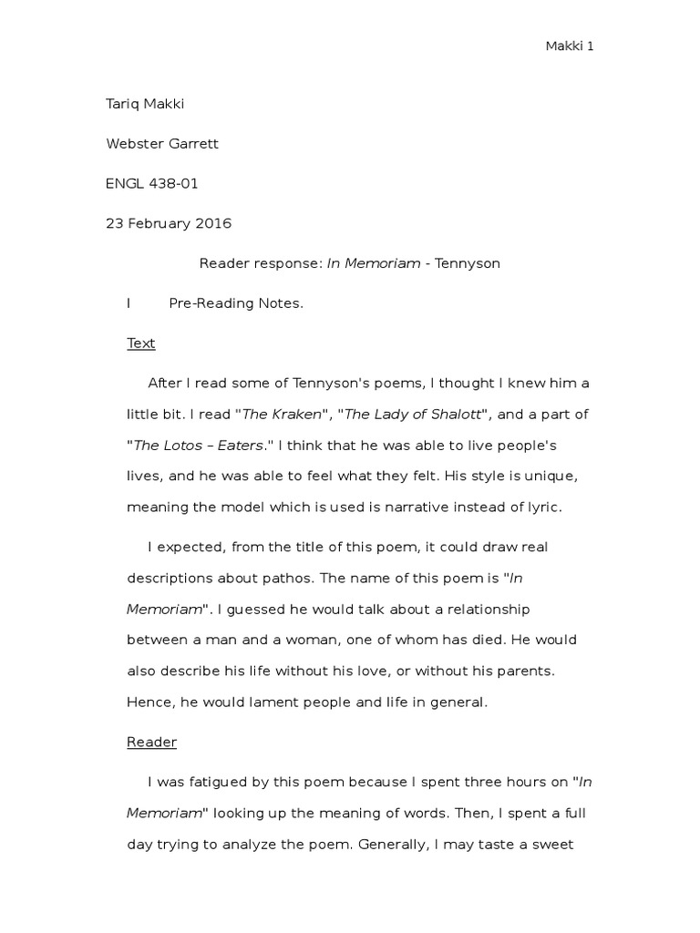 Tennyson's "In Memoriam": A Reader's Insight | PDF | Poetry