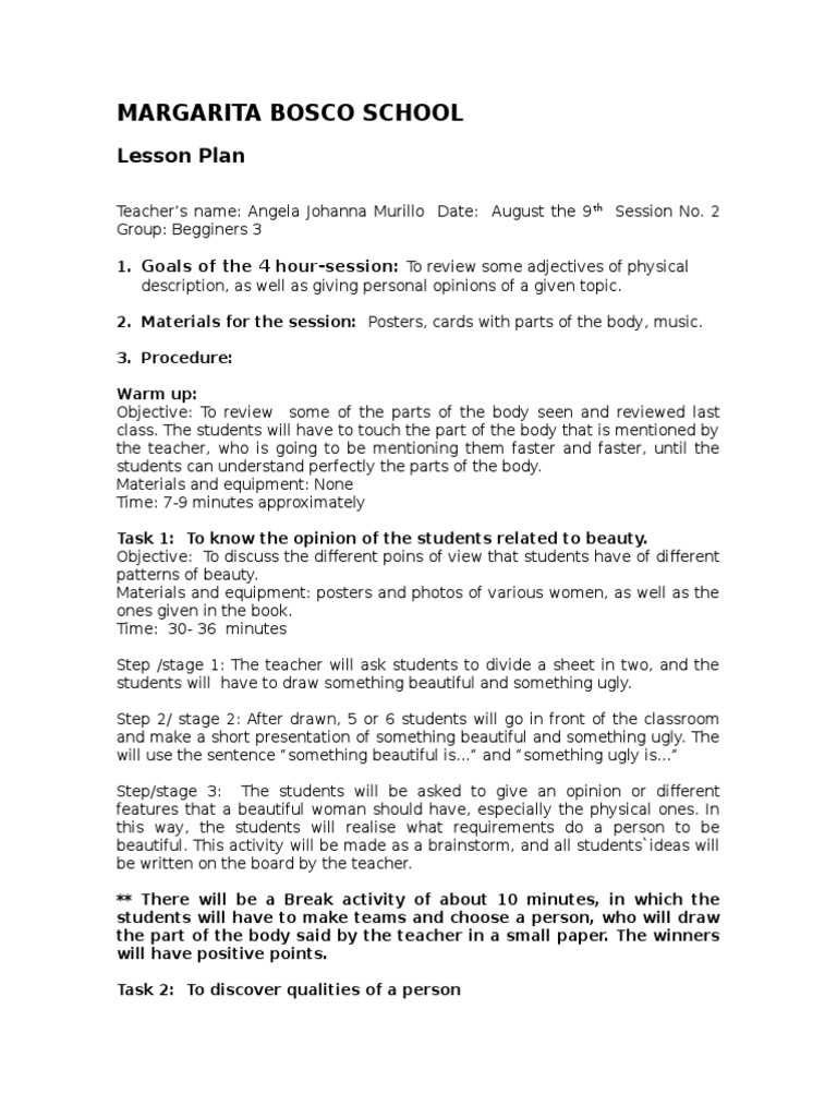 Lesson Plan 2 Margariota Bosco | PDF