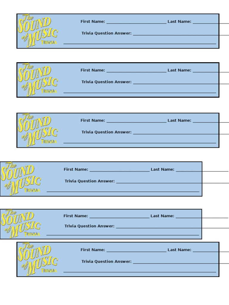 Sound of Music Trivia Answer Slips | PDF