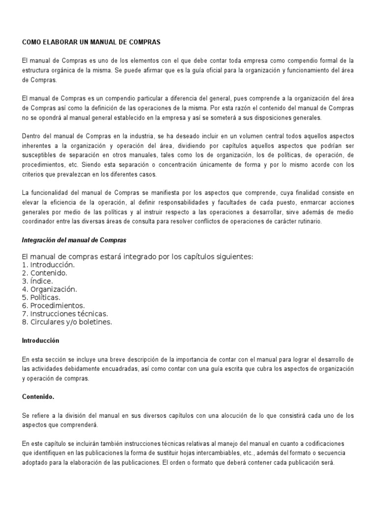 Como Elaborar Un Manual de Compras | Descargar gratis PDF | Información ...