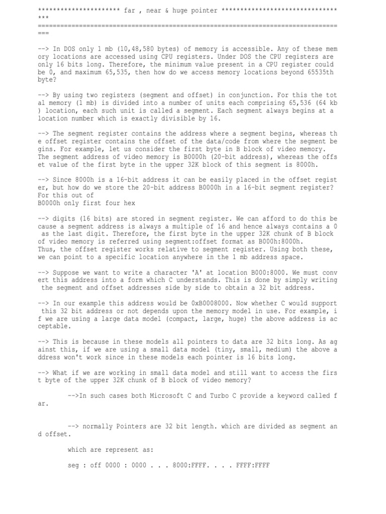 Far, Near, Huge Pointer | PDF | Pointer (Computer Programming) | C (Programming Language)