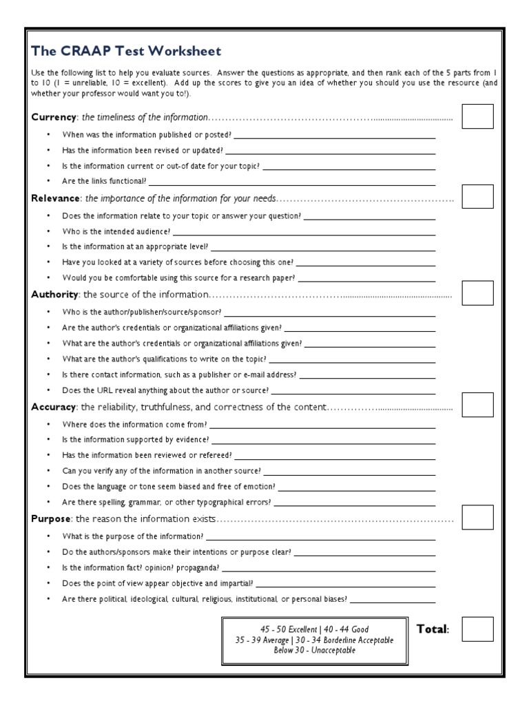 CRAAP Test Source Evaluation Worksheet | PDF | Career & Growth | Social ...