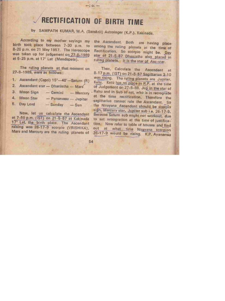 Rectification of Birth - Time | PDF