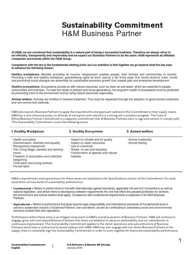 H&M Business Partner: Sustainability Commitment | PDF | Employment ...