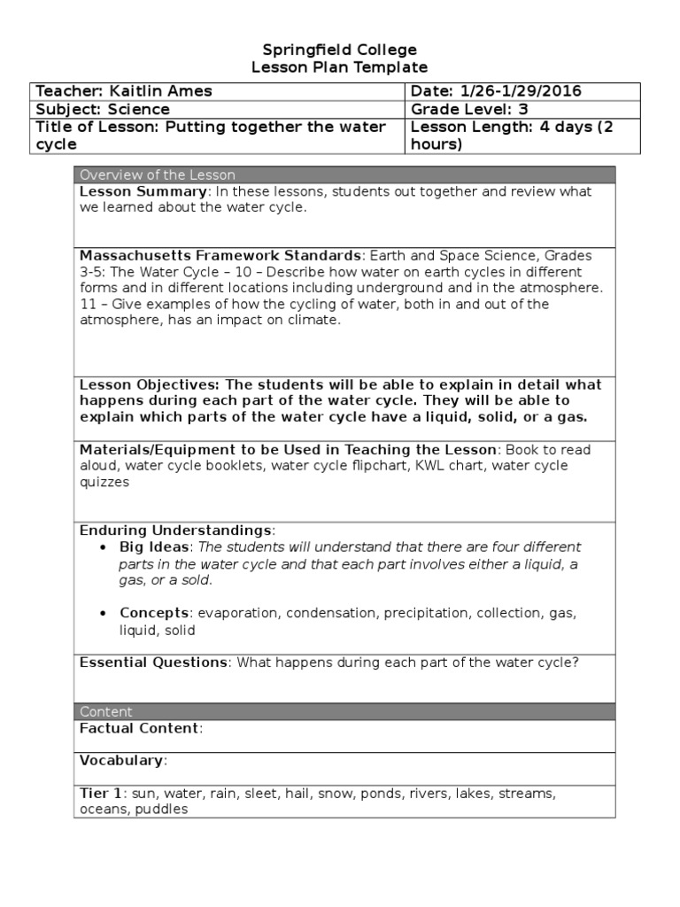 Water Cycle Lesson Plan 5-8 | PDF | Water Cycle | Lesson Plan
